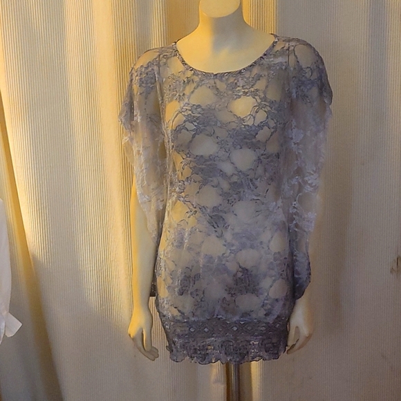 Tops | See Through Grey Lace Top | Poshmark